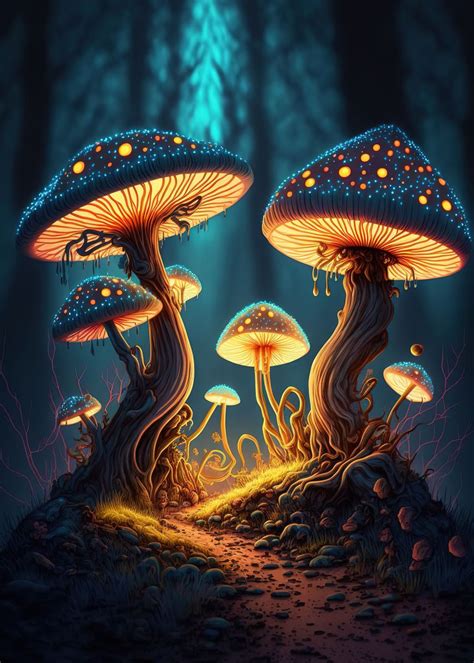Psychedelic Mushrooms Poster Picture Metal Print Paint By