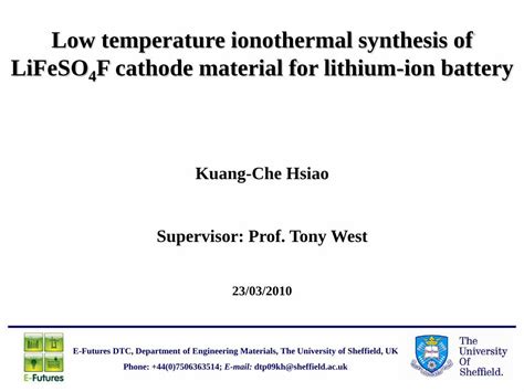 Pdf Low Temperature Ionothermal Synthesis Of Lifeso4f …e Futures