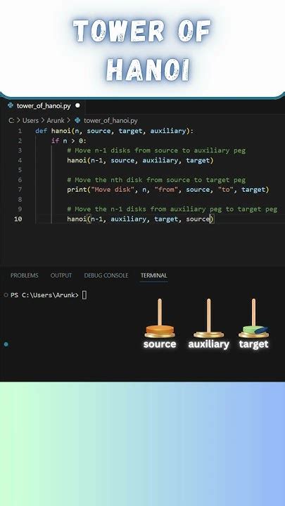 python program for tower of hanoi coding python programming shorts