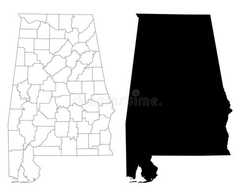 Alabama Administrative Map Alabama Outline And Counties State Map Set