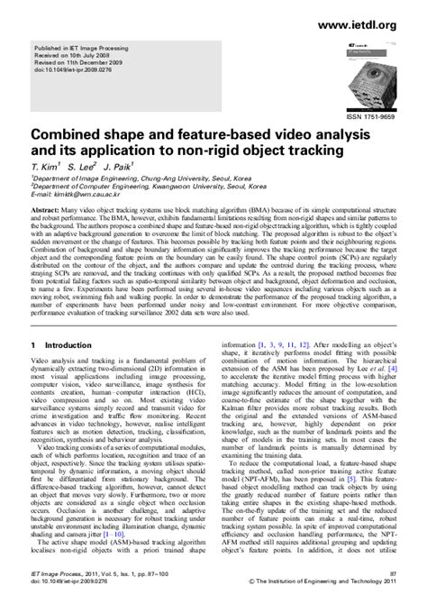 Pdf Combined Shape And Feature Based Video Analysis And Its Application To Non Rigid Object