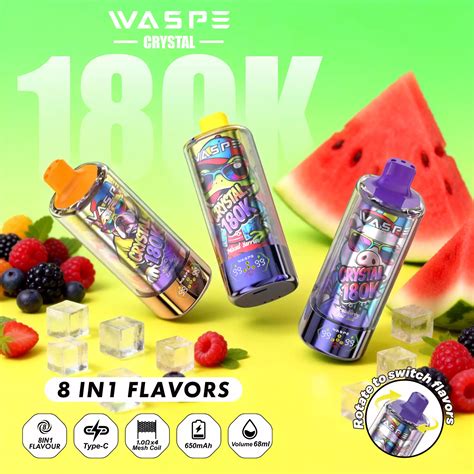 Waspe 8 En 1 Cristal De Goût 180 000 Puffs 180k Vapes Jetables En Gros
