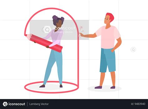 Woman Drawing Comfort Boundary Line With Pencil Illustration Free Download People