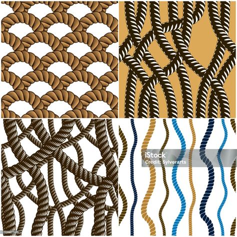 원활한 패턴 로프 짠 벡터 세트 추상 적 예시 배경 컬렉션 낚시 그물 장식품과 해양 매듭 끝없는 해군 그림 직물 벽지 포장 웹 및 인쇄에 사용할 수 있습니다 갈색에 대한