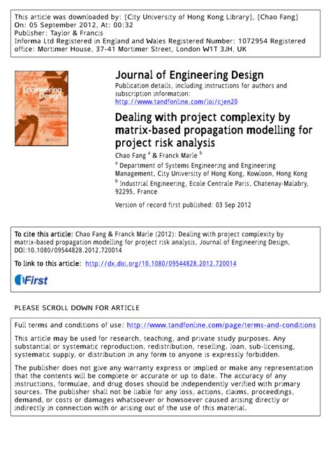 Pdf Dealing With Project Complexity By Matrix Based Propagation