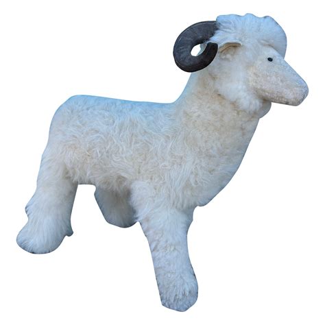Mid 20th Century Vintage Folk Art Large Churro Sheep Footstool Ottoman