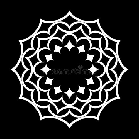 Geometric Radial Circle White Pattern Mandala On Black Background Stock