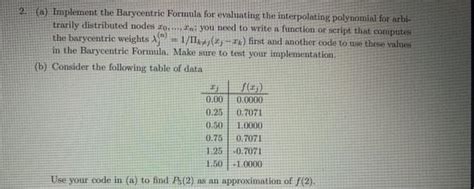 solved 2 a implement the barycentric formula for