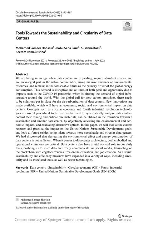 Tools Towards The Sustainability And Circularity Of Data Centers