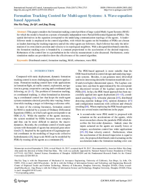 Pdf Formation Tracking Control For Multi Agent Systems A Wave Equation Based Approach