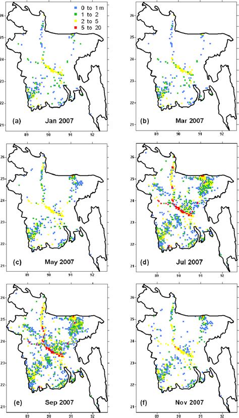 2 Maps Show Spatio Temporal Distributions In Surface Water Depth M In