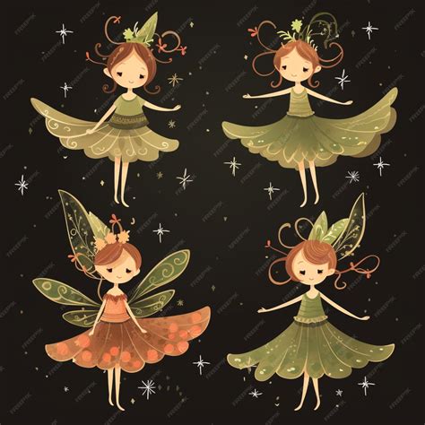 Premium Photo Cartoon Fairy Girls In Green Dresses And Tiables With