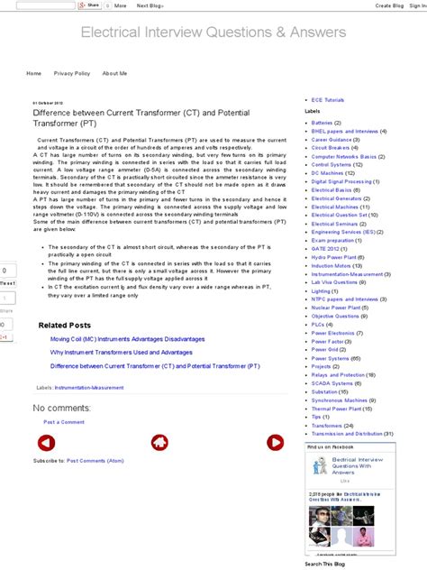 Difference Between Current Transformer Ct And Potential Transformer Pt Electrical
