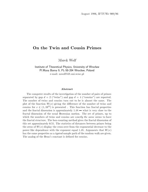 Pdf On The Twin And Cousin Primes