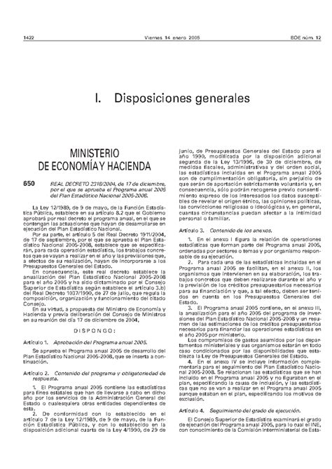 A01422 01507 Programa Anual 2005 Del Plan Estadístico Nacional Studocu