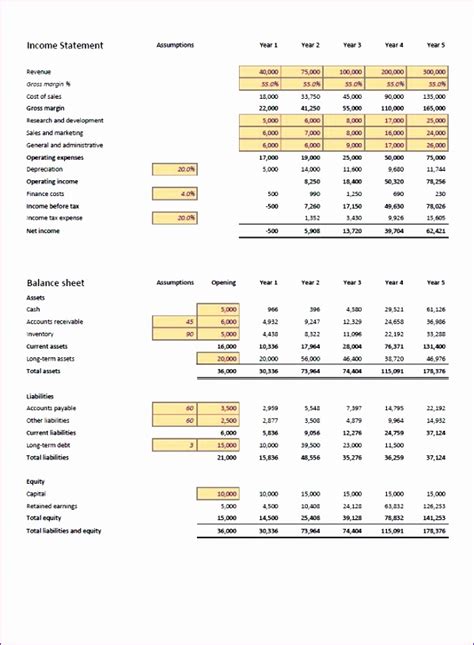 Projected Financial Statement Template