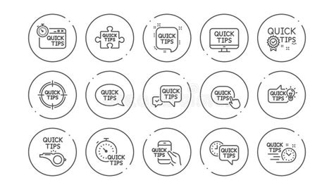 Quick Tips Line Icons Helpful Tricks Solution And Quickstart Guide Linear Icon Set Vector