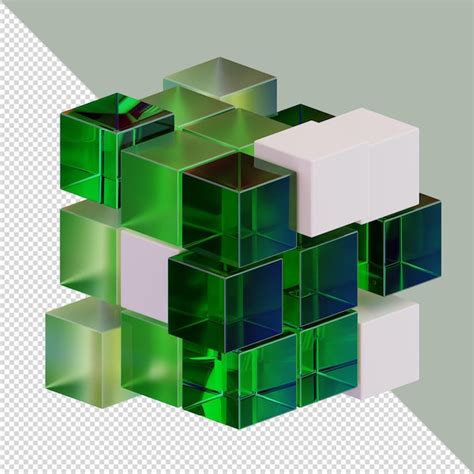 Premium Psd Cube Isometric Green Plastic Glass For Landing Page