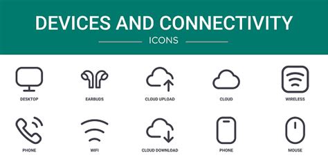 10개의 개요 웹 장치 및 데스크톱 이어버드 클라우드 업로드 클라우드 무선 전화 보고서 프레젠테이션 다이어그램 웹 디자인 모바일 앱에 대한 Wifi 벡터 아이콘과 같은 연결