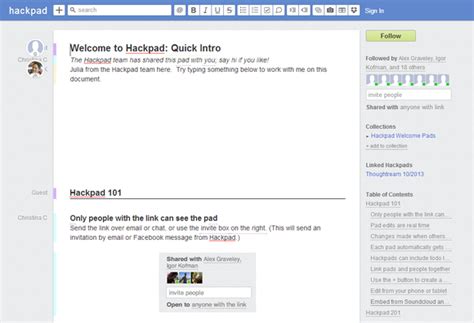Hackpad Sharing Smart Collaborative Documents Web Resources Webappers