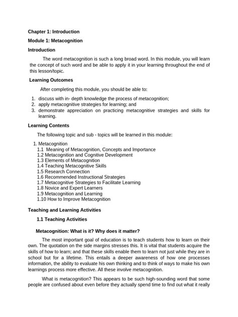 Chapter 1 Facilitating Learning- GOOGLE CLASSROOM | PDF | Metacognition | Learning