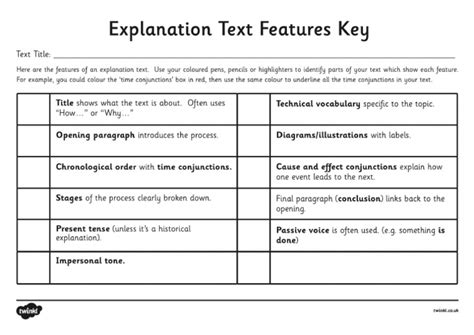 Features Of An Explanation Text Checklist Pdf