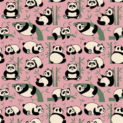 Seamless Background With Pandas In Various Poses Stock Vector