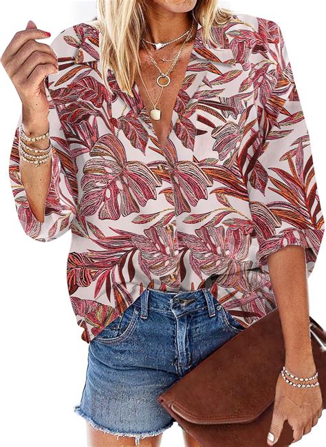 Hotouch Floral Tropical Print Shirt For Women Oversize Hawaii Blouses