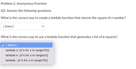 Solved Problem Anonymous Function Q Answer The Chegg