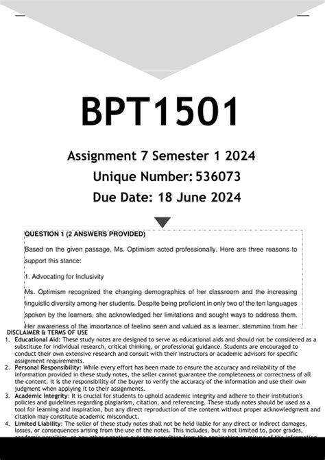 bpt1501 assignment 7 portfolio answers semester 1 2024 distinction
