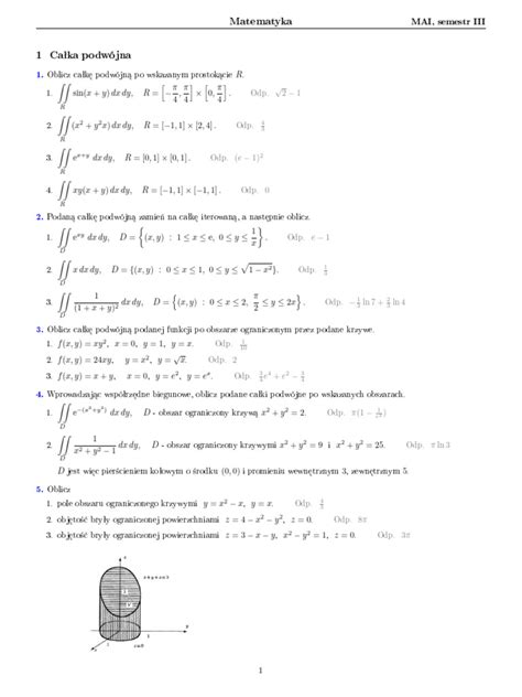 Zadania 1 Całka Podwójna Pdf
