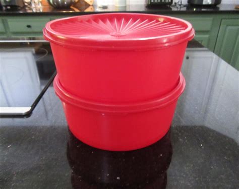 Vintage Tupperware Red Stackable Canisters With Lids 1204 29 Set Of