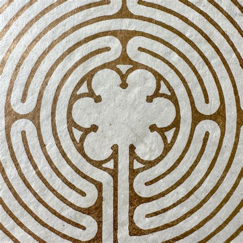 Labyrinth Of Chartres Of Notre Dame Cathedral 22 X 22 Cm Ancient Symbol Linocut Gold