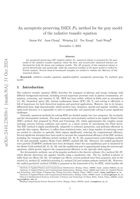 Pdf An Asymptotic Preserving Imex Pn Method For The Gray Model Of The Radiative Transfer Equation