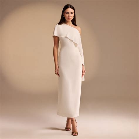 Off White Bare Shoulder Crepe Maxi Dress Shopaleena