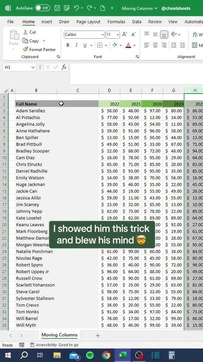 How To Instantly Move Columns In Excel Excel Youtube