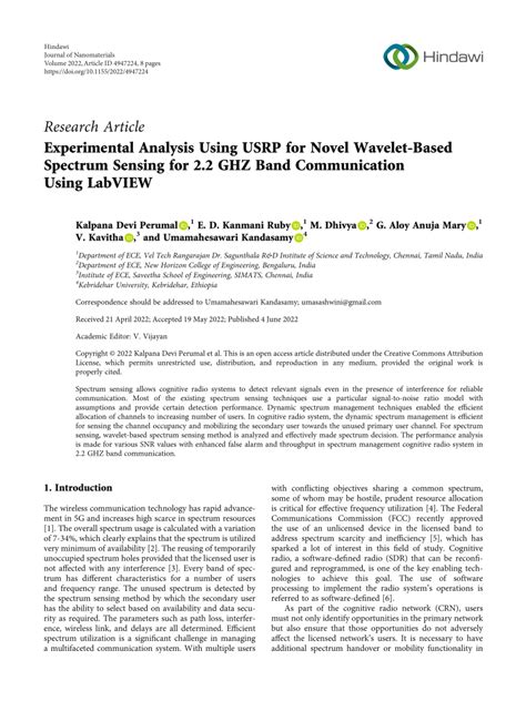 Pdf Experimental Analysis Using Usrp For Novel Wavelet Based Spectrum Sensing For 22 Ghz Band