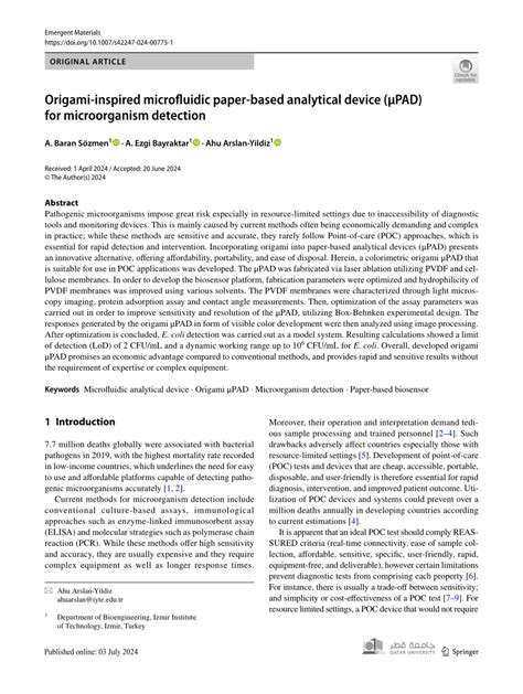 PDF Origami inspired microfluidic paper based analytical device μPAD for microorganism detection