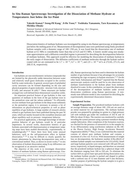 Pdf In Situ Raman Spectroscopy Investigation Of The Dissociation Of Methane Hydrate At