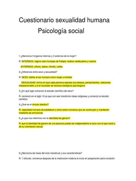 Cuestionario Sexualidad Humana Pdf Orgasmo La Sexualidad Humana