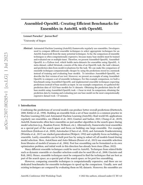 Assembled Openml Creating Efficient Benchmarks For Ensembles In Automl With Openml Deepai