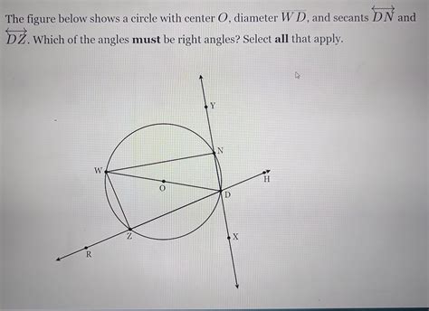 Solved: The figure below shows a circle with center O, diameter overline WD , and secants ...