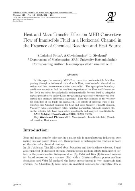 Pdf Heat And Mass Transfer Effect On Mhd Convective Flow Of