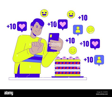 Food Influencer Man 2d Linear Illustration Concept Stock Vector Image