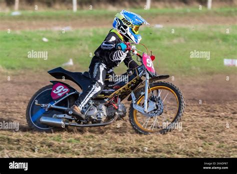 Archie Whitelam Racing In Grasstrack Motorcycle Race Donut Meeting