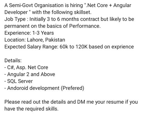 urgent hiring hiring aspdotnet core angular jobhiring zubair shafi