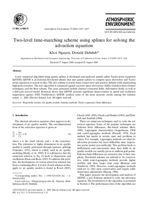 Pdf Two Level Time Marching Scheme Using Splines For Solving The Advection Equation