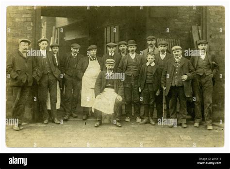 Original Clear Postcard Of Working Class Men Factory Workers And Young