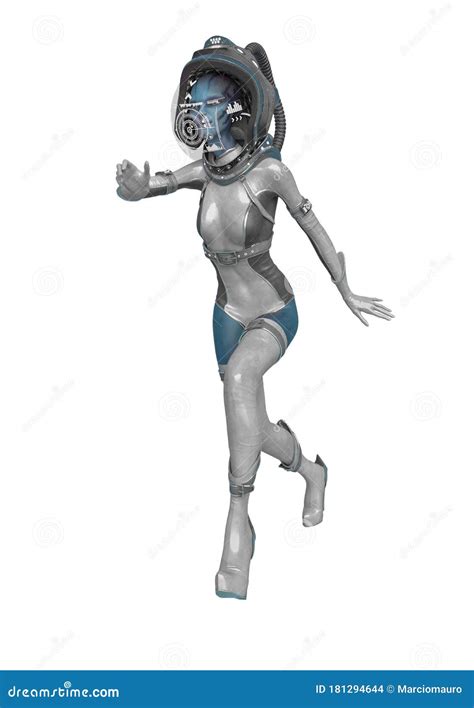 Alien Queen In A Red Sci Fi Outfit Is Thinking About In A White