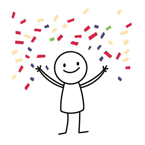Smiling Stick Man Celebration With Confetti Vector Illustration In
